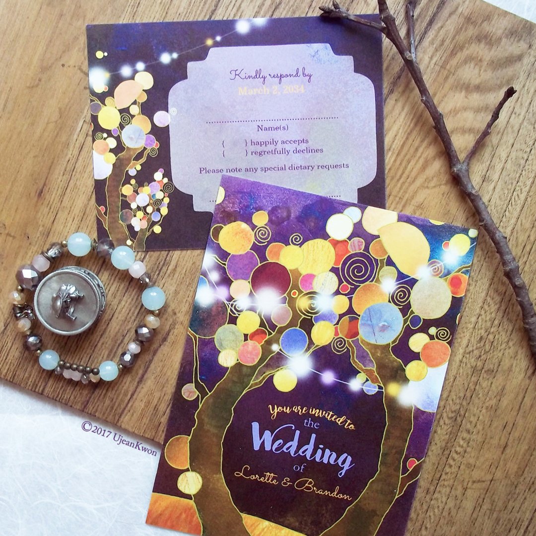 Fall Purple Love Trees Romantic Wedding Invitation | Zazzle