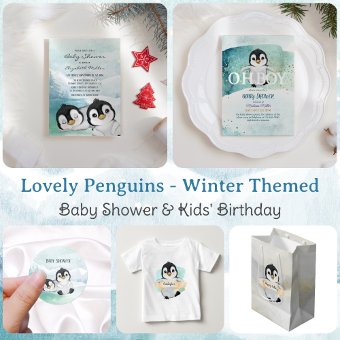 Two Adorable Penguins Baby Shower Backdrop | Zazzle