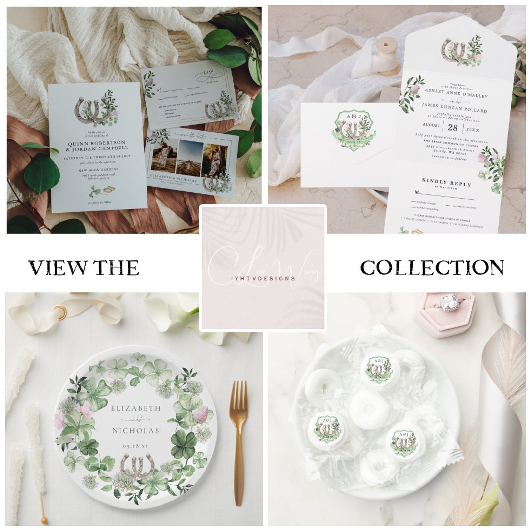 Elegant Clover Shamrock Botanical Wedding Map Napkins | Zazzle