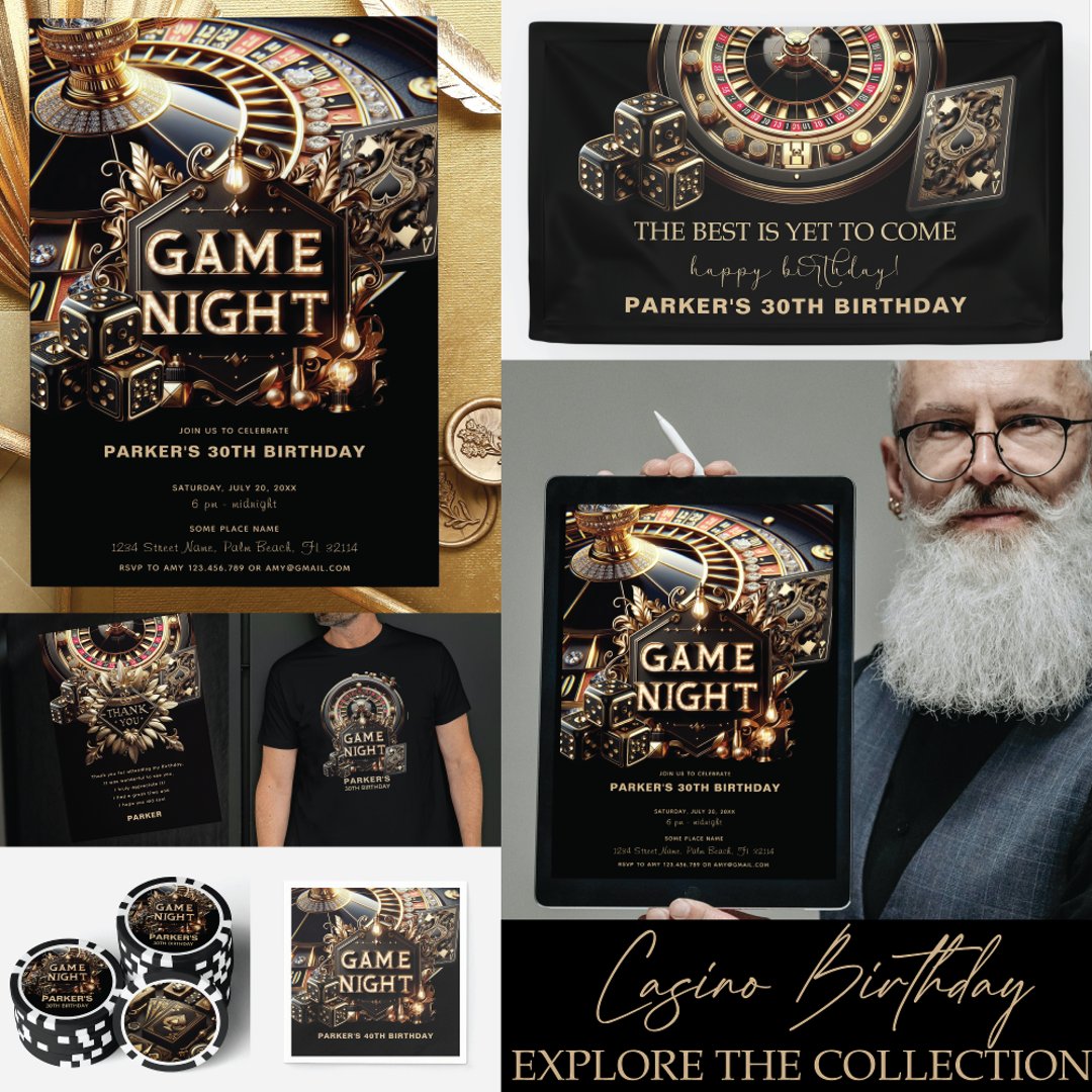 Game Night Party Casino Birthday Invitation | Zazzle