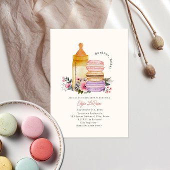 Bonjour Bébé French Macarons & Milk Baby Shower Classic Round Sticker ...