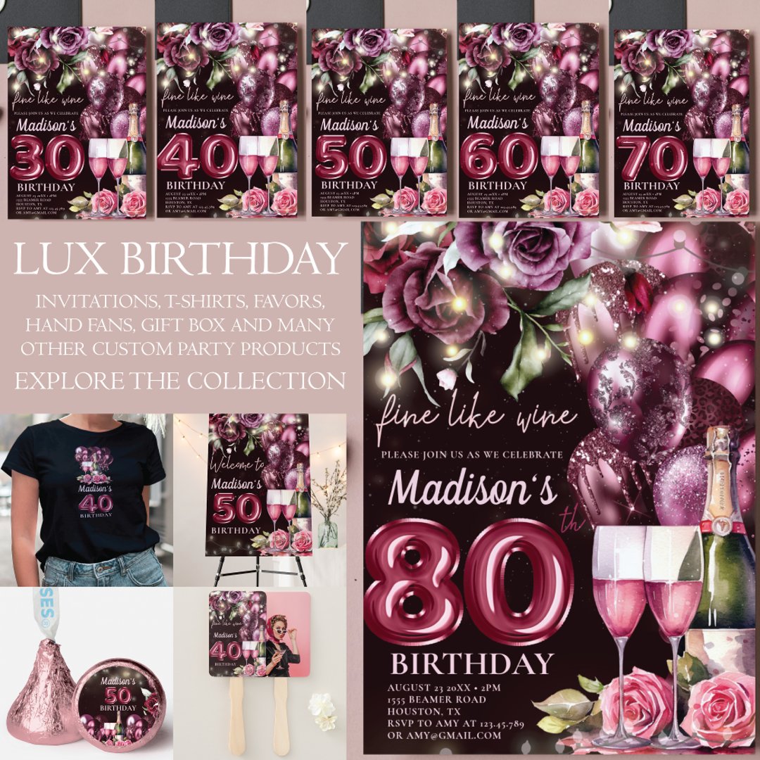 Luxury Magenta Wine Adult 40th Birthday Invitation | Zazzle
