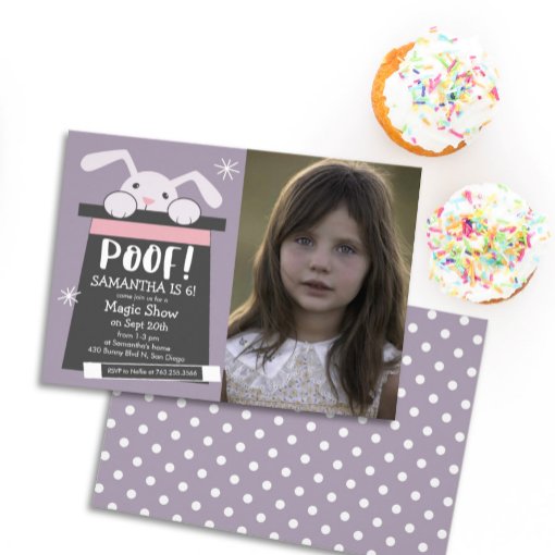 POOF Magic Show Birthday Party Bunny Photo Invitation | Zazzle