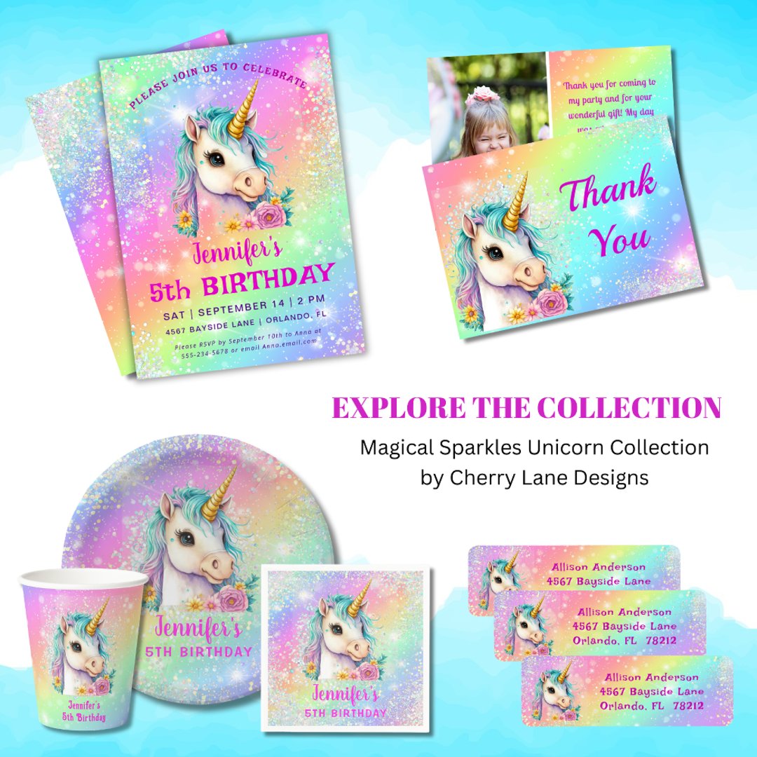 Magical Unicorn Rainbow Sparkles Birthday Invitation | Zazzle
