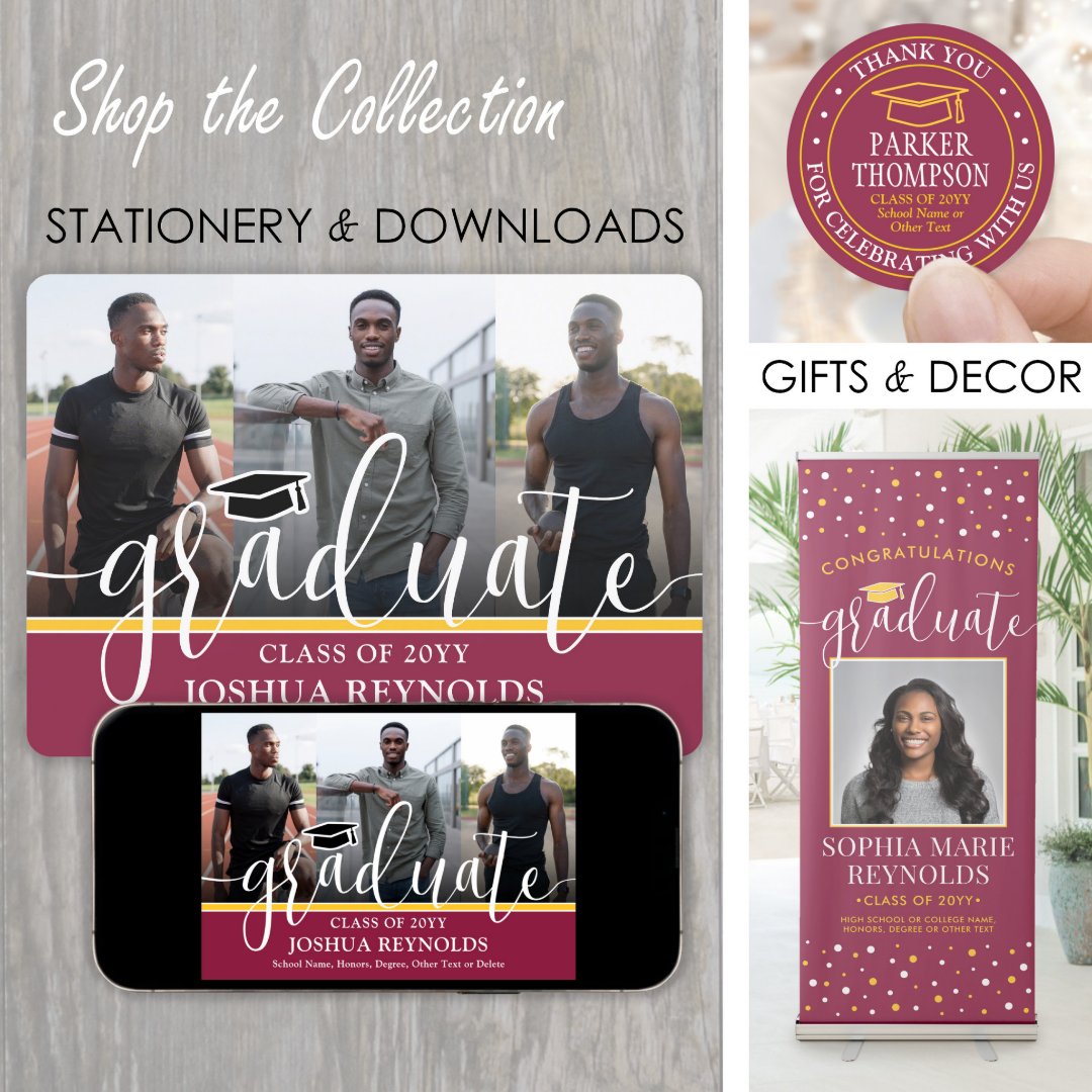 2 Photo Congrats Maroon Gold Yellow Red Graduation Sign | Zazzle