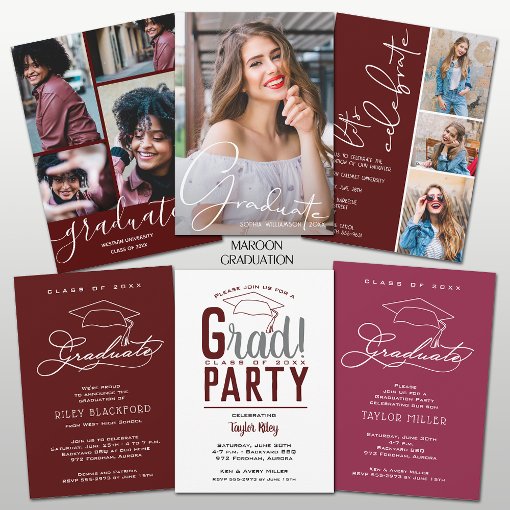 Modern Congratulations Grad Dark Maroon and Gray Banner | Zazzle