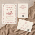 All In One Maroon Hand Drawn QR Code Wedding Invitation | Zazzle