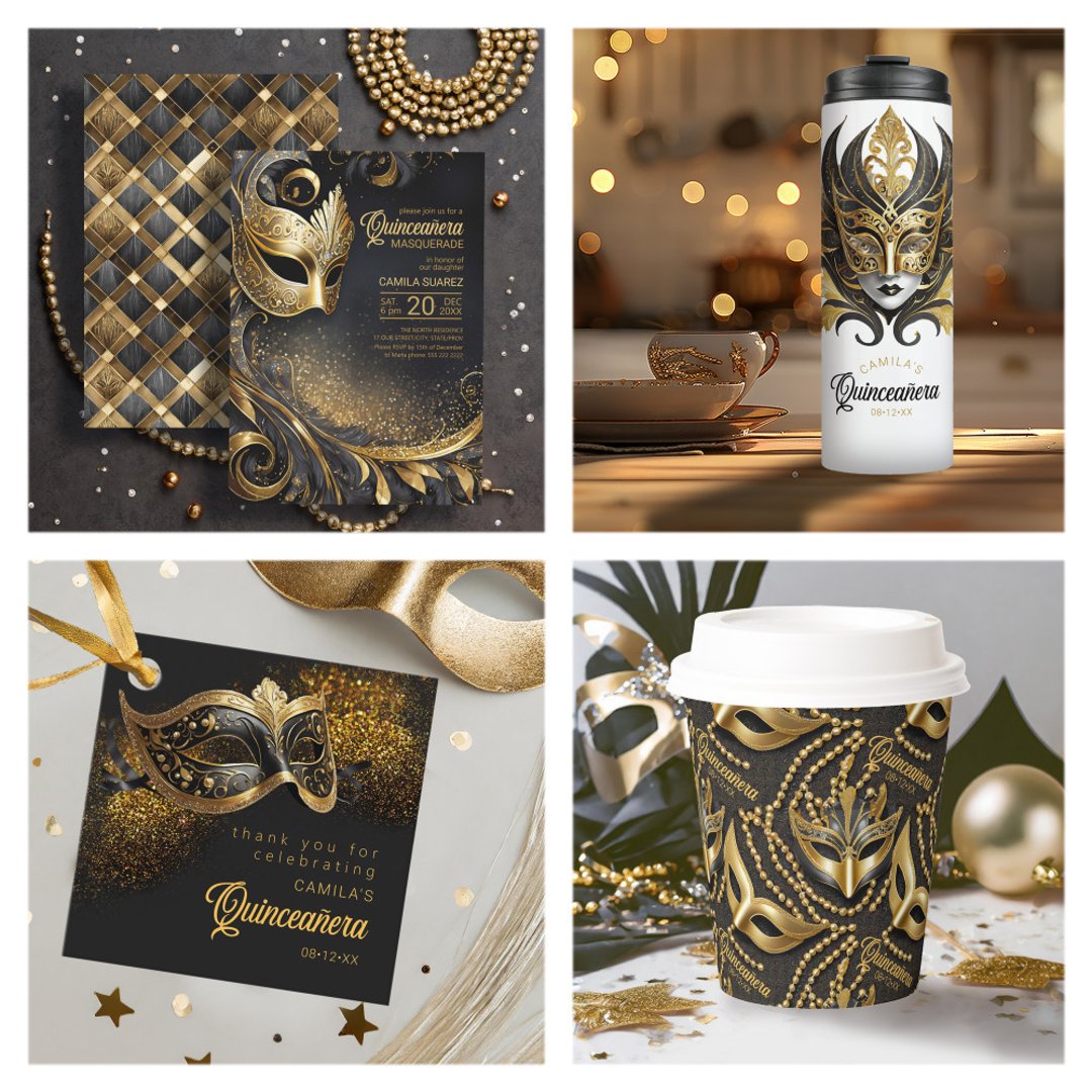 Masquerade Quinceanera Black Gold ID1031 Table Number | Zazzle