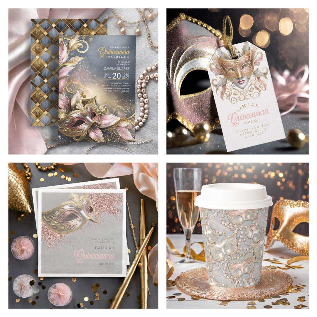 Quinceanera Masquerade Rose Gold ID1031 Invitation | Zazzle