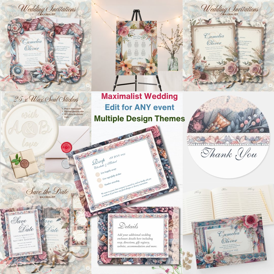 Maximalist Save The Date Vintage Floral Scrapbook Invitation | Zazzle
