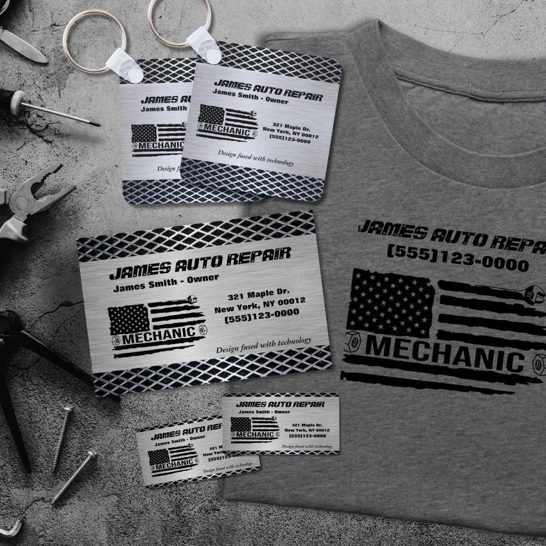 Tool American Flag Metal Design Car Auto Repair Business Card | Zazzle