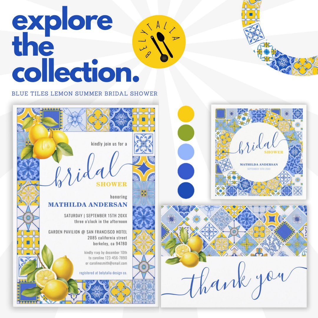 Blue Tiles Lemon Bridal Shower Recipe Cookbook 3 Ring Binder | Zazzle