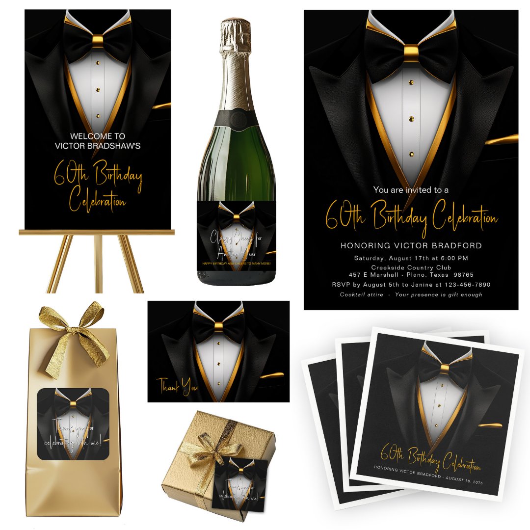 Classy Black and Gold Tuxedo Event Invitation | Zazzle