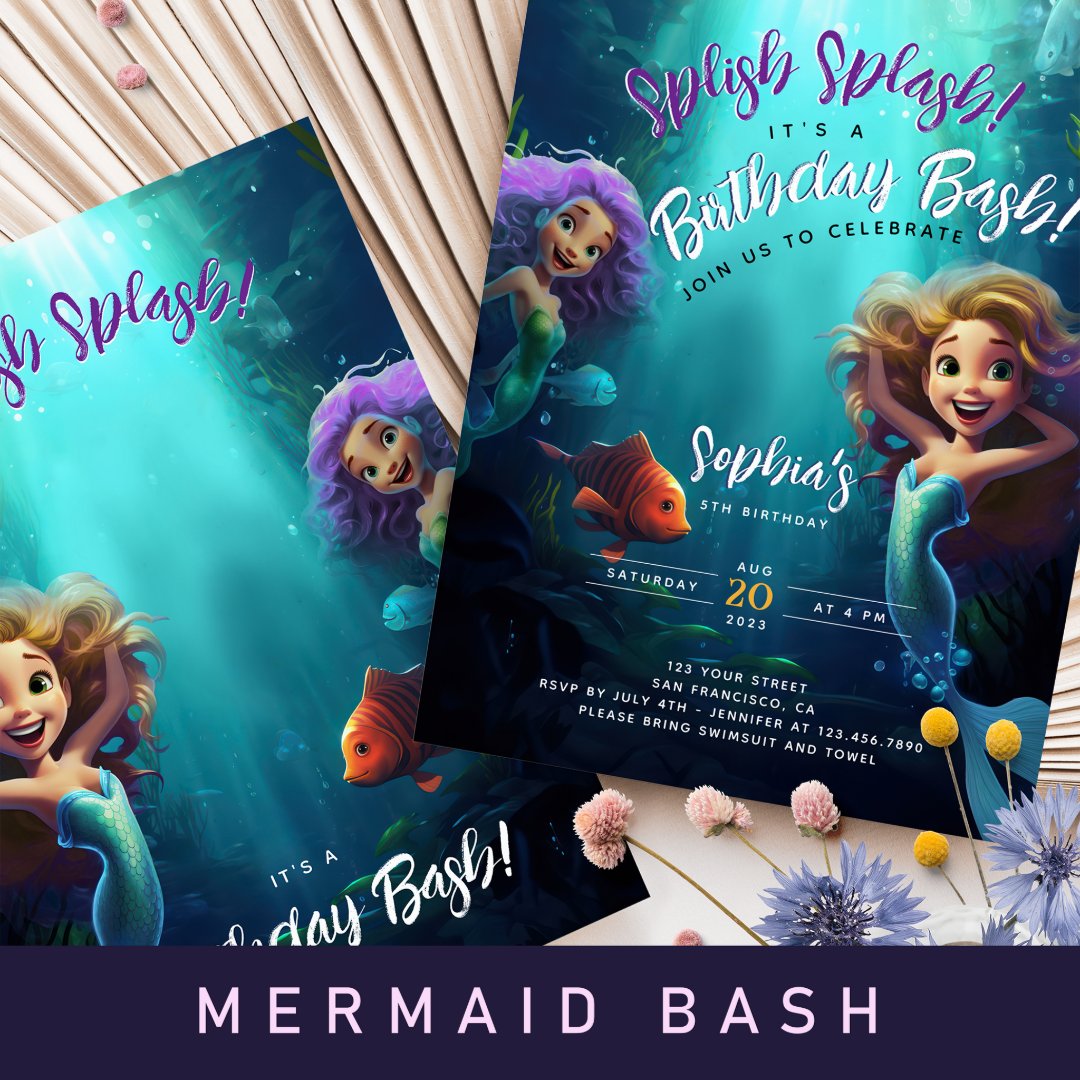 Undersea Birthday Bash Calling All Mermaids Invitation | Zazzle