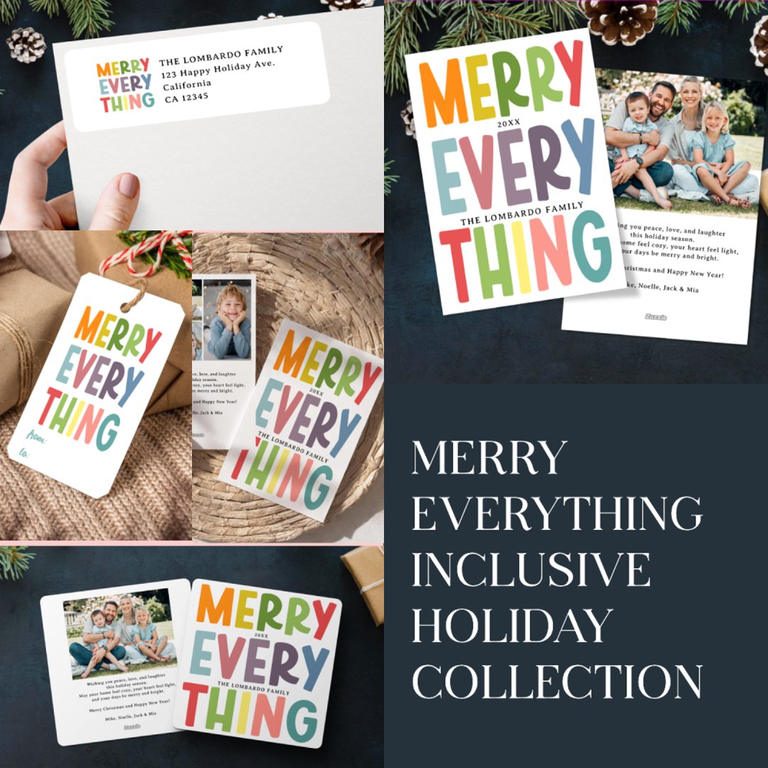 Colorful Merry Everything Inclusive NON-PHOTO Holiday Card | Zazzle