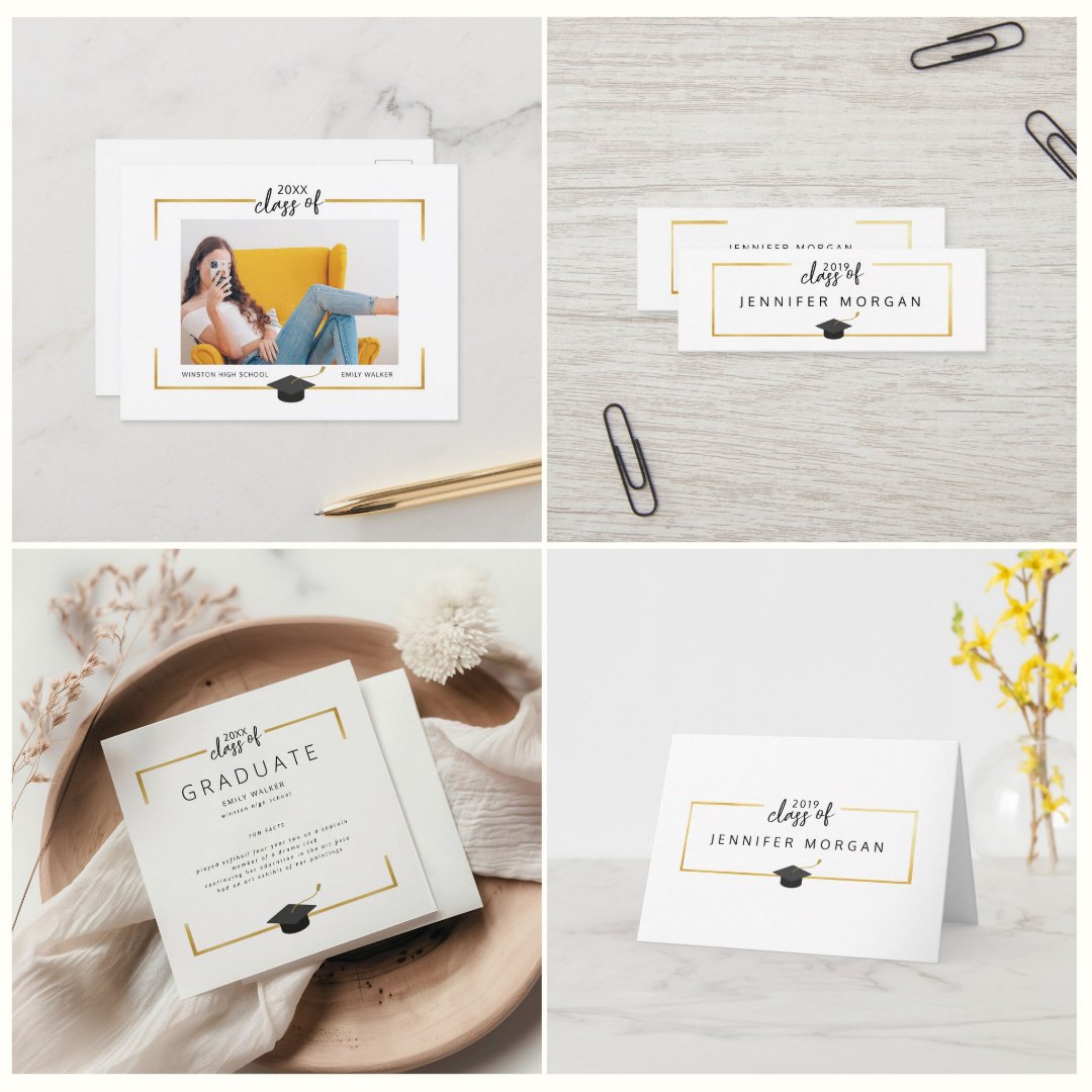 Graduation Elegant Gold Border Name Card | Zazzle