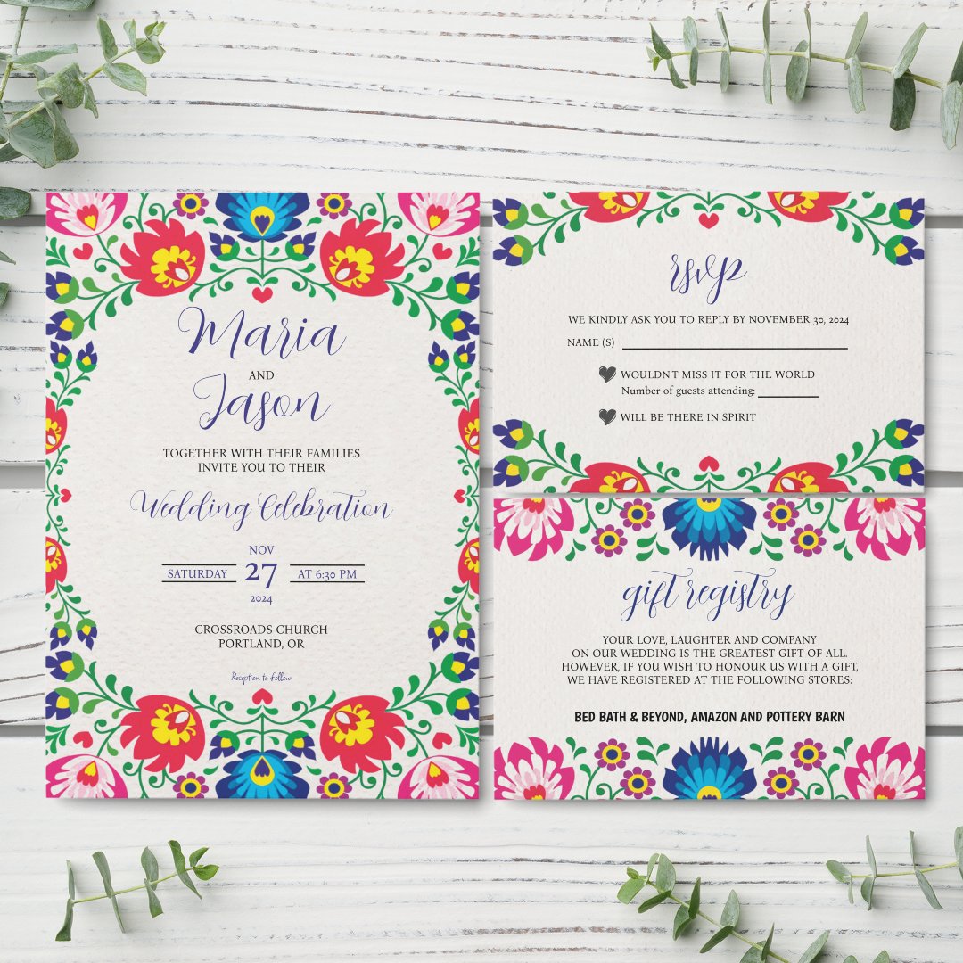 Mexican Fiesta Colorful Floral Botanical Wedding Invitation | Zazzle