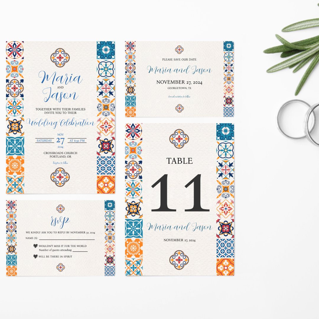 Mexican Talavera Colorful Floral Fiesta Wedding Invitation | Zazzle