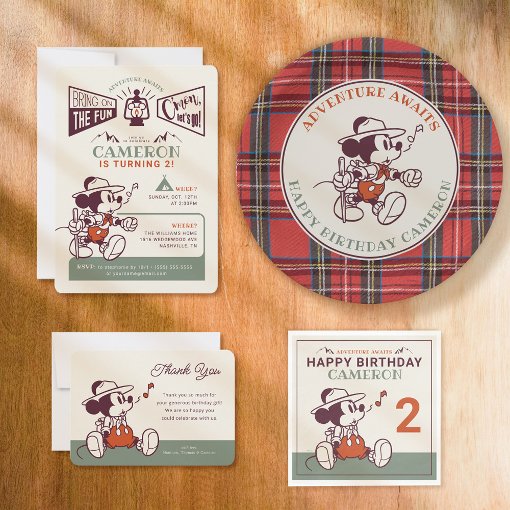 Mickey Mouse | Adventure Awaits Camp Birthday Invitation | Zazzle