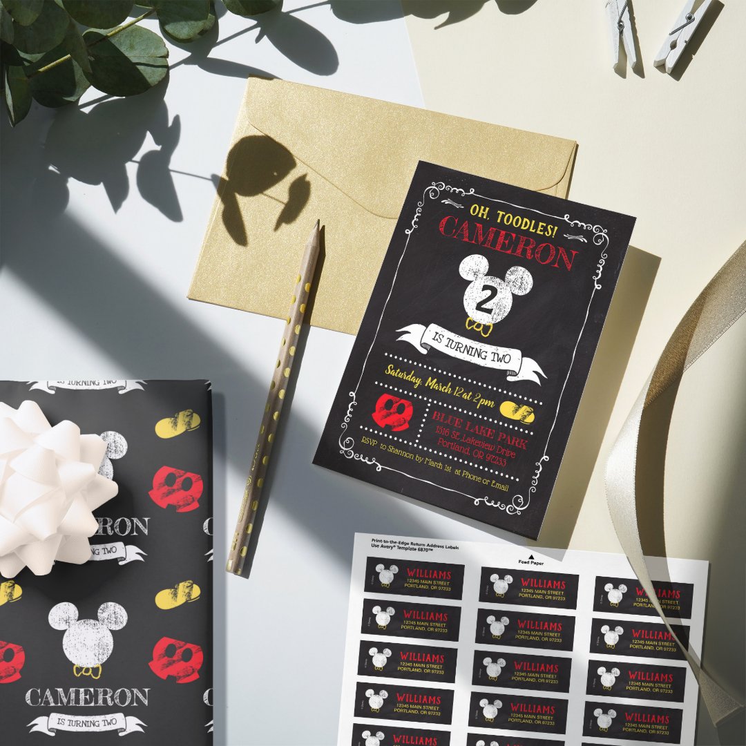 Mickey Mouse Icon Chalkboard 1st Birthday Invitation | Zazzle