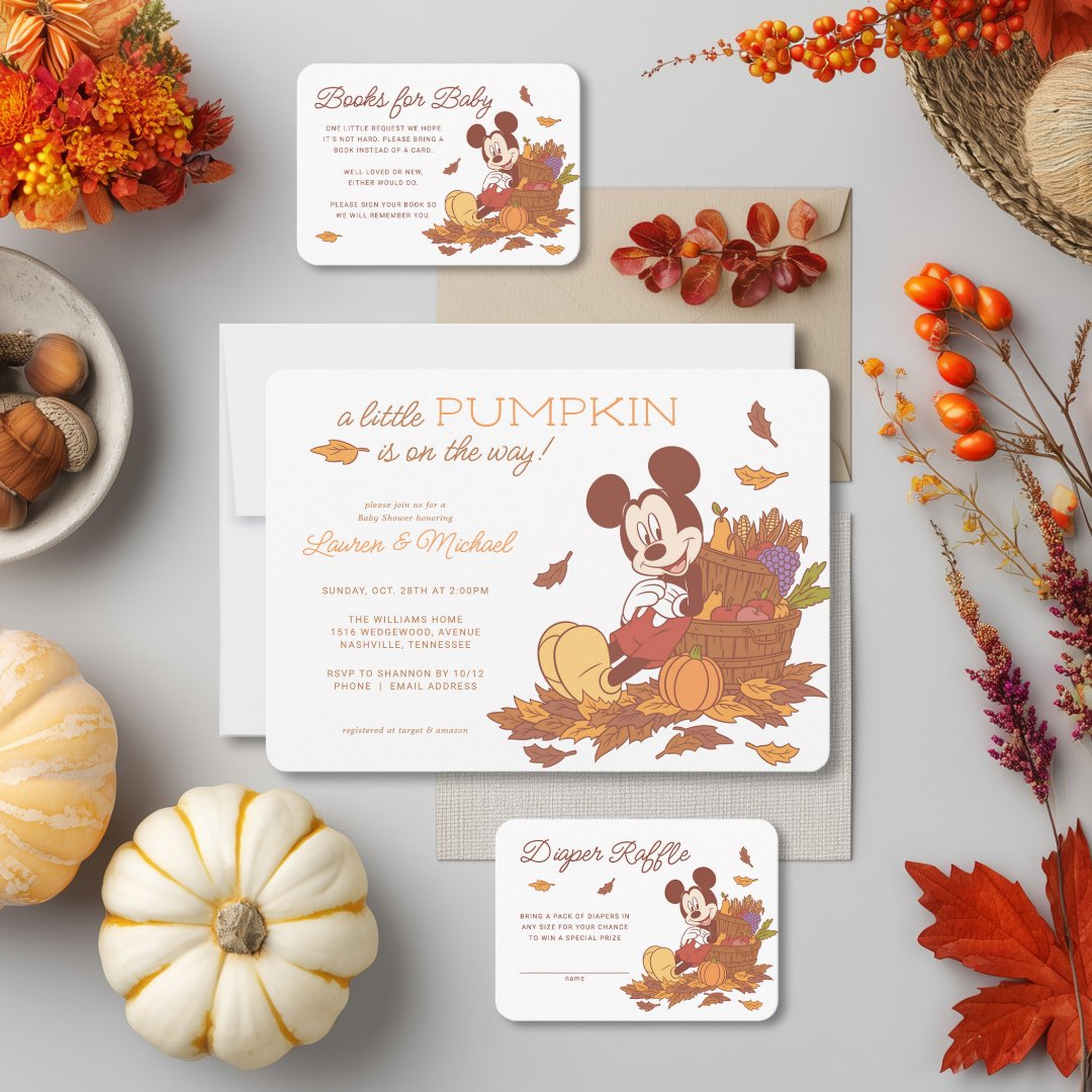 Mickey Mouse Fall Harvest Pumpkin Baby Shower Invitation | Zazzle
