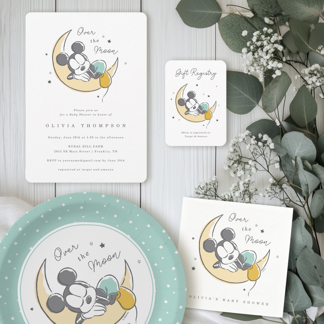 Mickey Mouse | Over the Moon - Boy Baby Shower Thank You Card | Zazzle