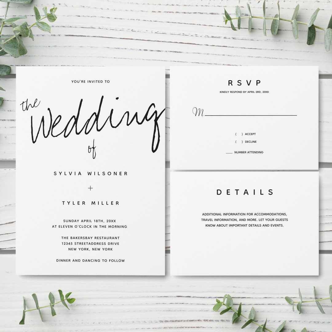 Micro Wedding Black White Small Reception Info Enclosure Card | Zazzle