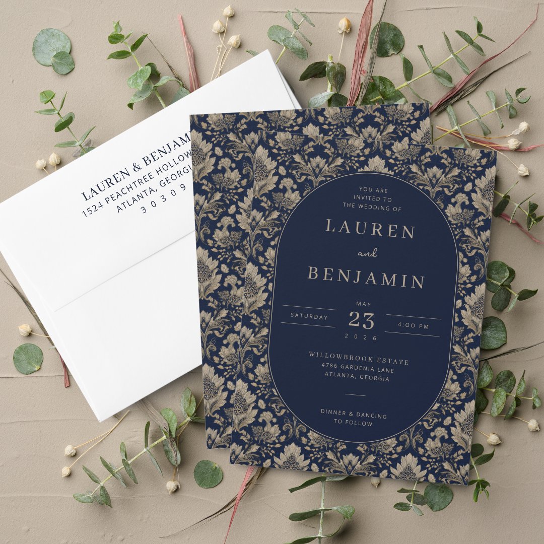 Midnight Baroque Wedding Foil Invitation | Zazzle