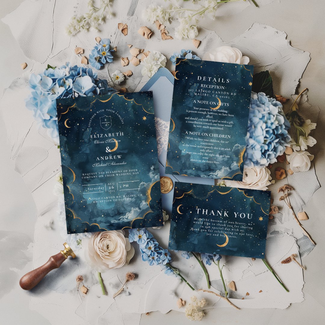 Midnight Constellation Floral Wedding Save The Date | Zazzle