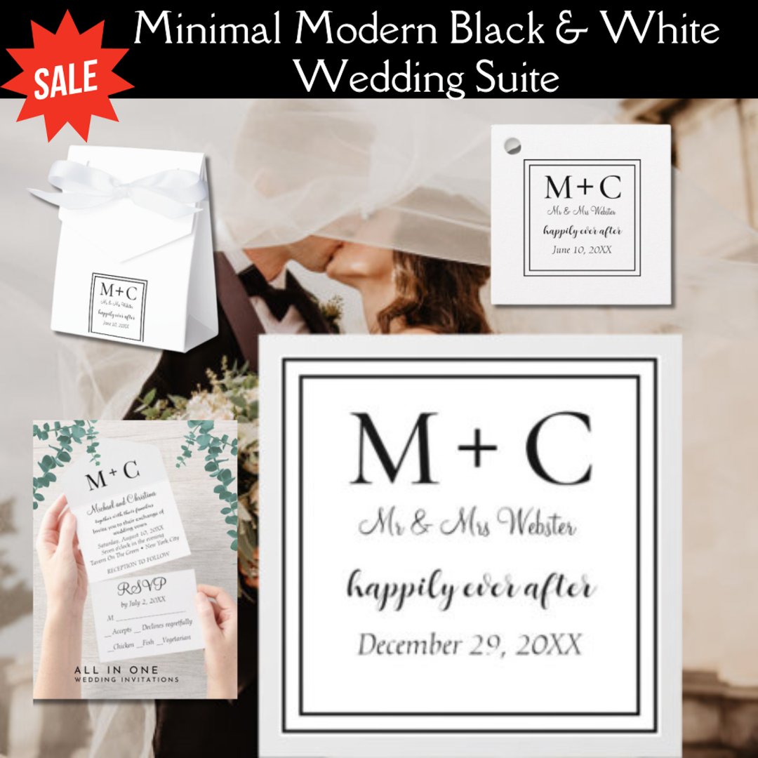 Elegant Black and White Monogram Wedding Classic Round Sticker | Zazzle