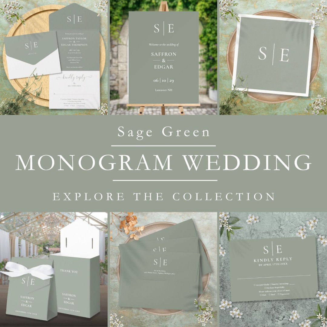 Elegant Monogram Sage Green Wedding Favor Boxes | Zazzle