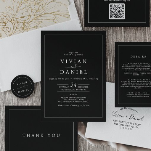 Minimalist | Black All In One Wedding Invitation | Zazzle