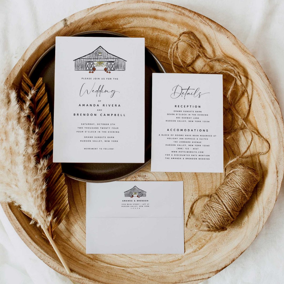 Fall Barn with Pumpkins Wedding Invitation | Zazzle