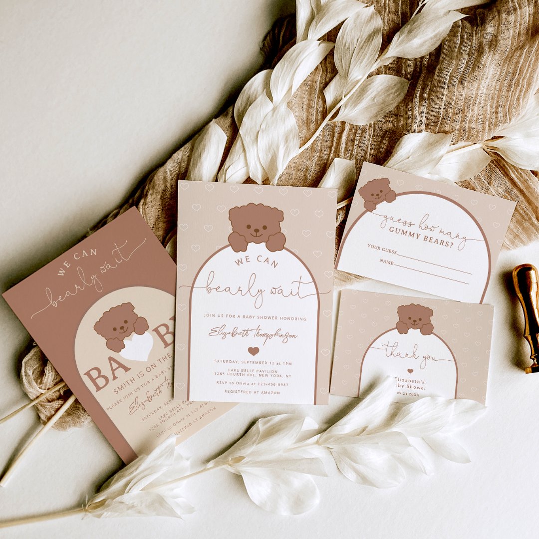 Modern Minimal Teddy Bear Neutral Baby Shower Invitation | Zazzle