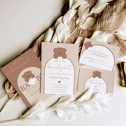 Modern Minimal Teddy Bear Neutral Baby Shower Invitation | Zazzle