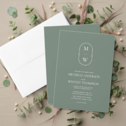 Minimal Monogram QR Code Moss Green Wedding RSVP Enclosure Card | Zazzle