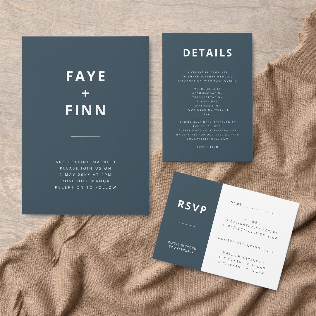 Dusky Blue | Scandinavian Minimalist Wedding Invitation | Zazzle