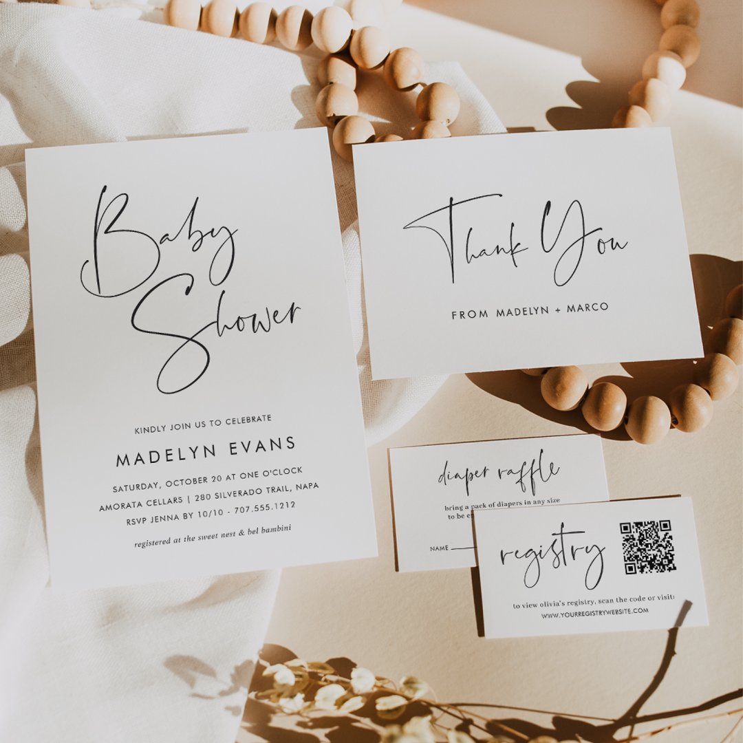 Modern Minimalist Script All in One Baby Shower Invitation | Zazzle