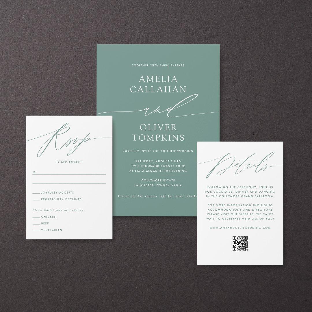 Green Minimalist Double-Sided Wedding Invitation | Zazzle