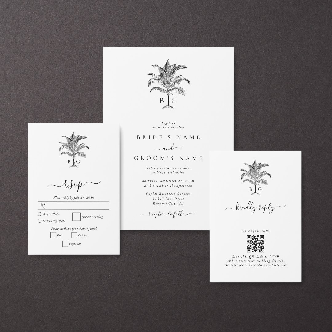 Tropical Palm Tree Monogram Wedding Program Hand Fan | Zazzle