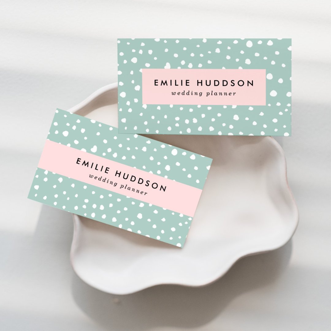 Mint Green Dalmatian Spots, Dalmatian Dots, Dotted Square Business Card ...