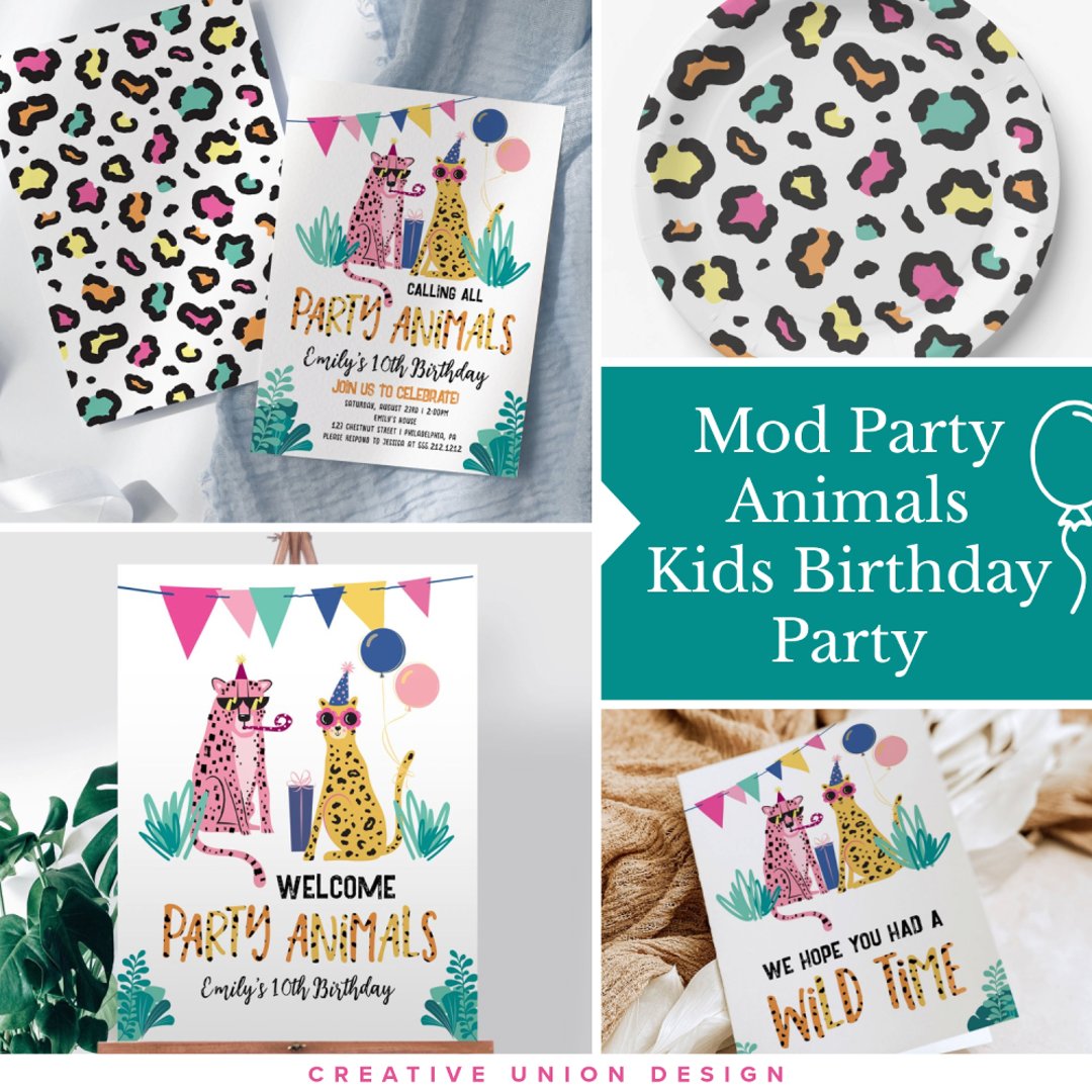 Mod Party Animals Kid's Birthday Party Invitation | Zazzle