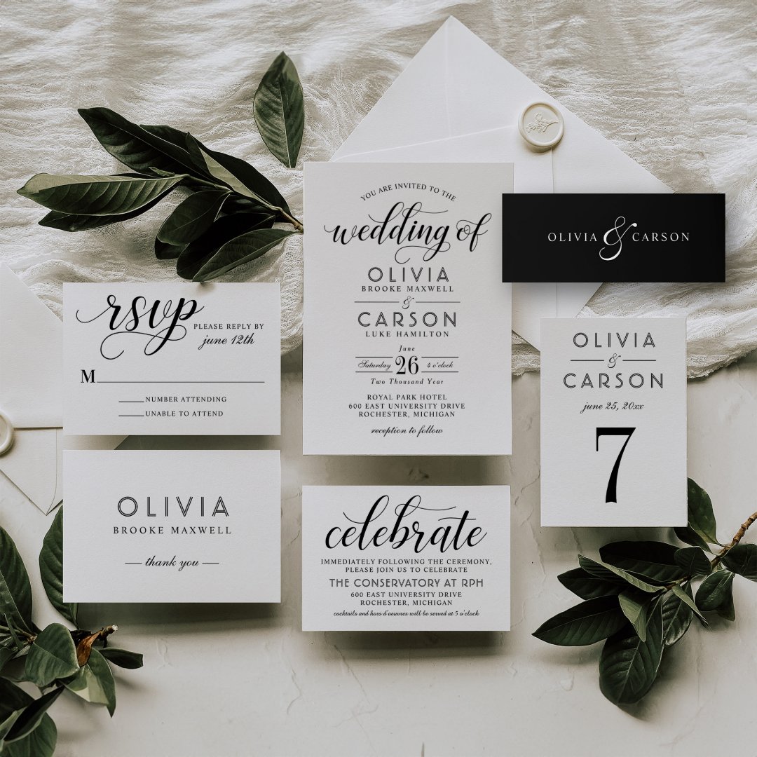 Modern Black and White Script Wedding Programs | Zazzle