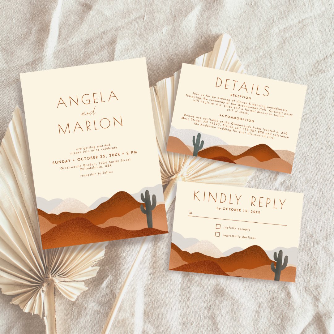 Modern Boho Desert Mountain Wedding Arch Photo Invitation | Zazzle