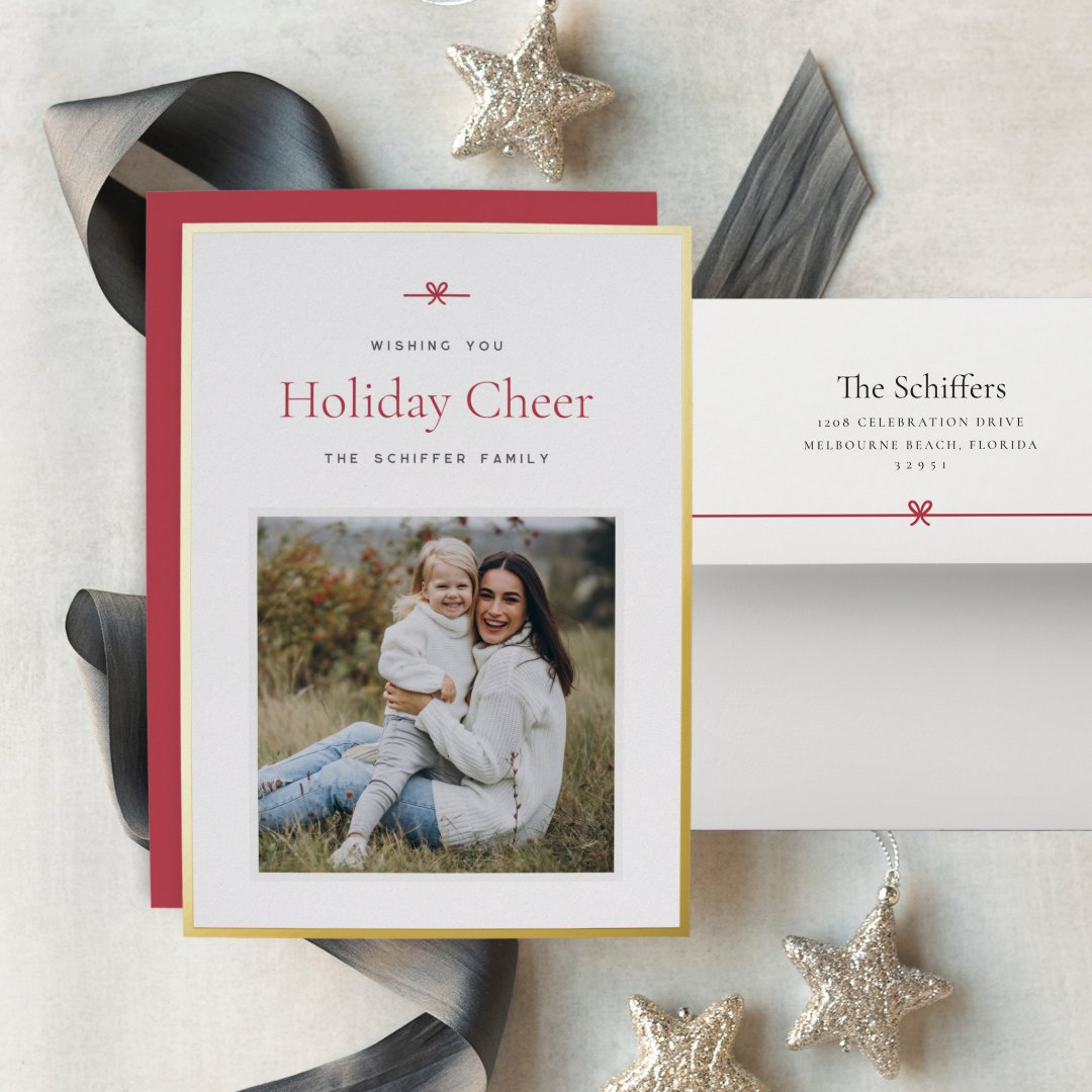 Spruce | Modern Bow Simple Minimal Photo Christmas Foil Holiday Card ...