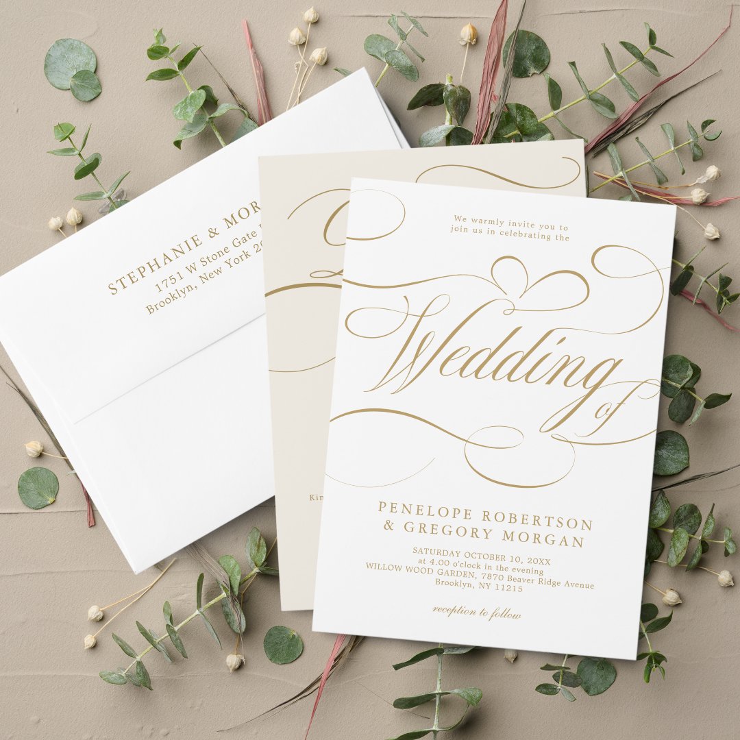 Modern calligraphy timeless gold wedding Program | Zazzle