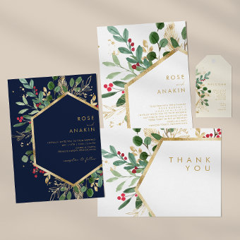 Modern Christmas Greenery | All In One Wedding Invitation | Zazzle