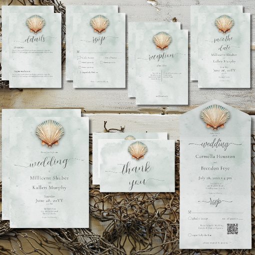 Modern Coastal Seashell Aqua Wedding Invitation | Zazzle