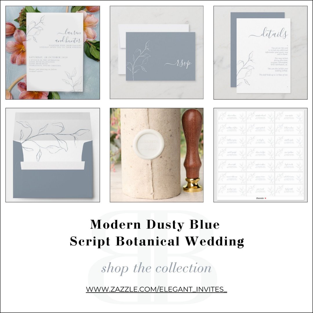 Modern Dusty Blue Script Botanical QR Code RSVP | Zazzle