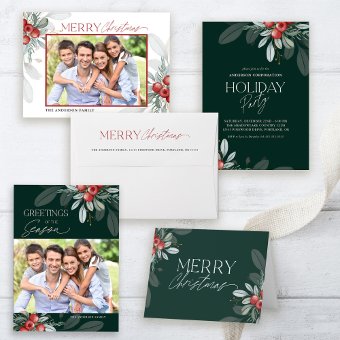 Modern Elegant Winter Greenery Christmas Party Invitation | Zazzle